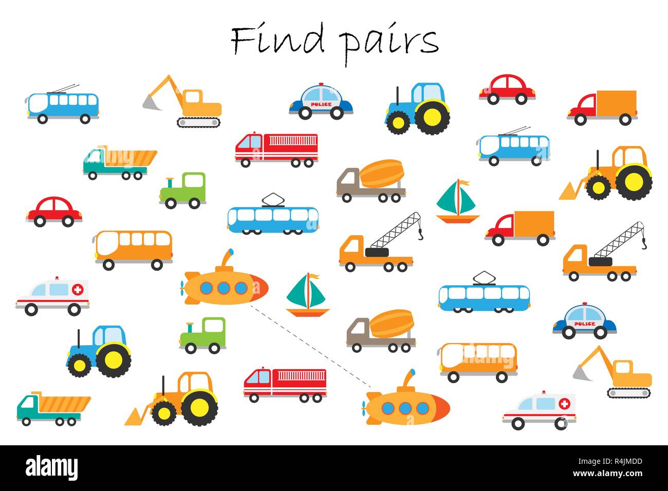 Find pairs of identical pictures, fun education game with different ...