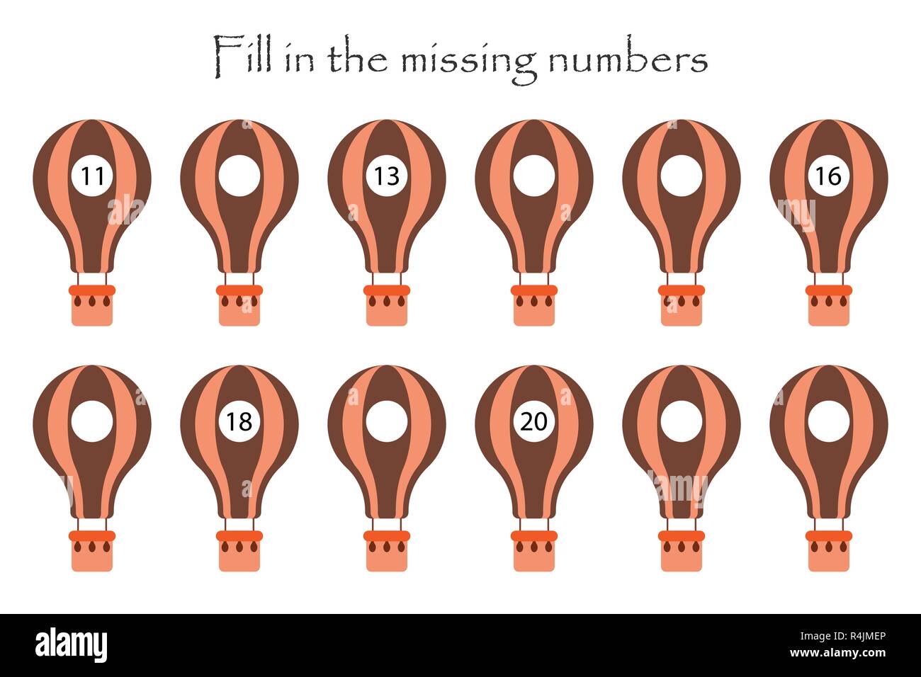 Game with air ballon for children, fill in the missing numbers, middle ...