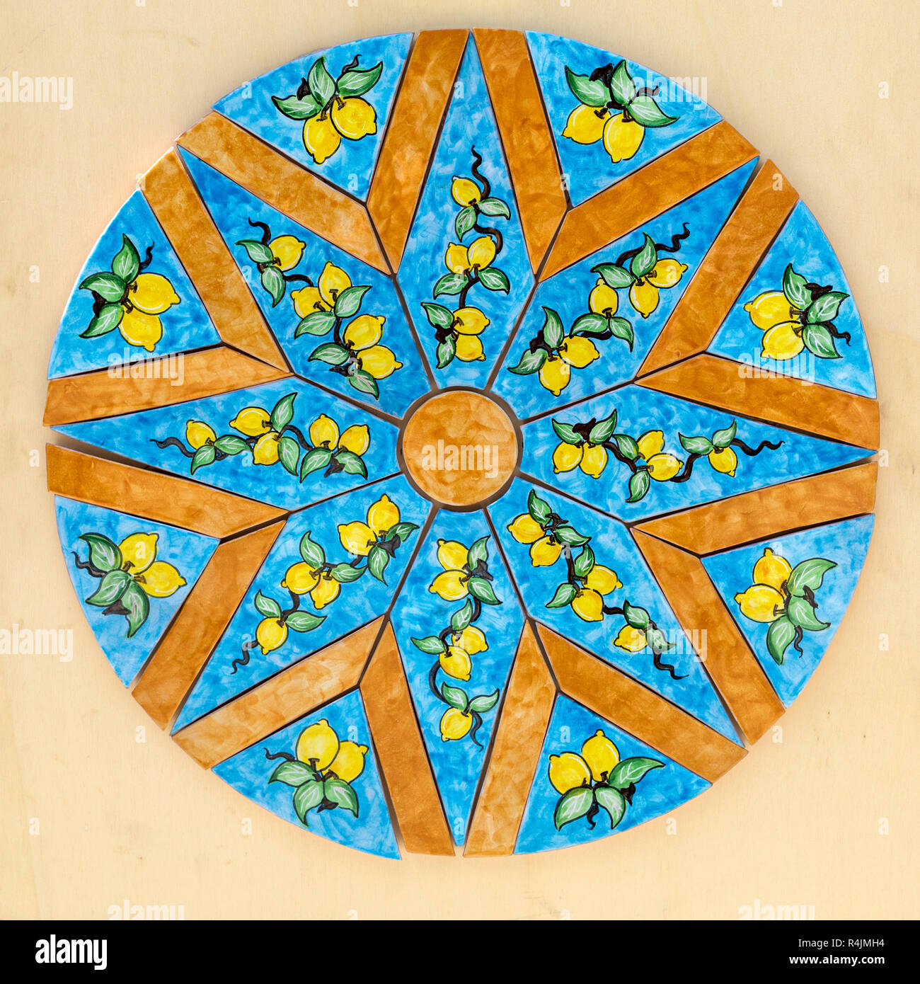 Ravello, Italy - June 16, 2017: Close up of a ceramic table top sold in ...