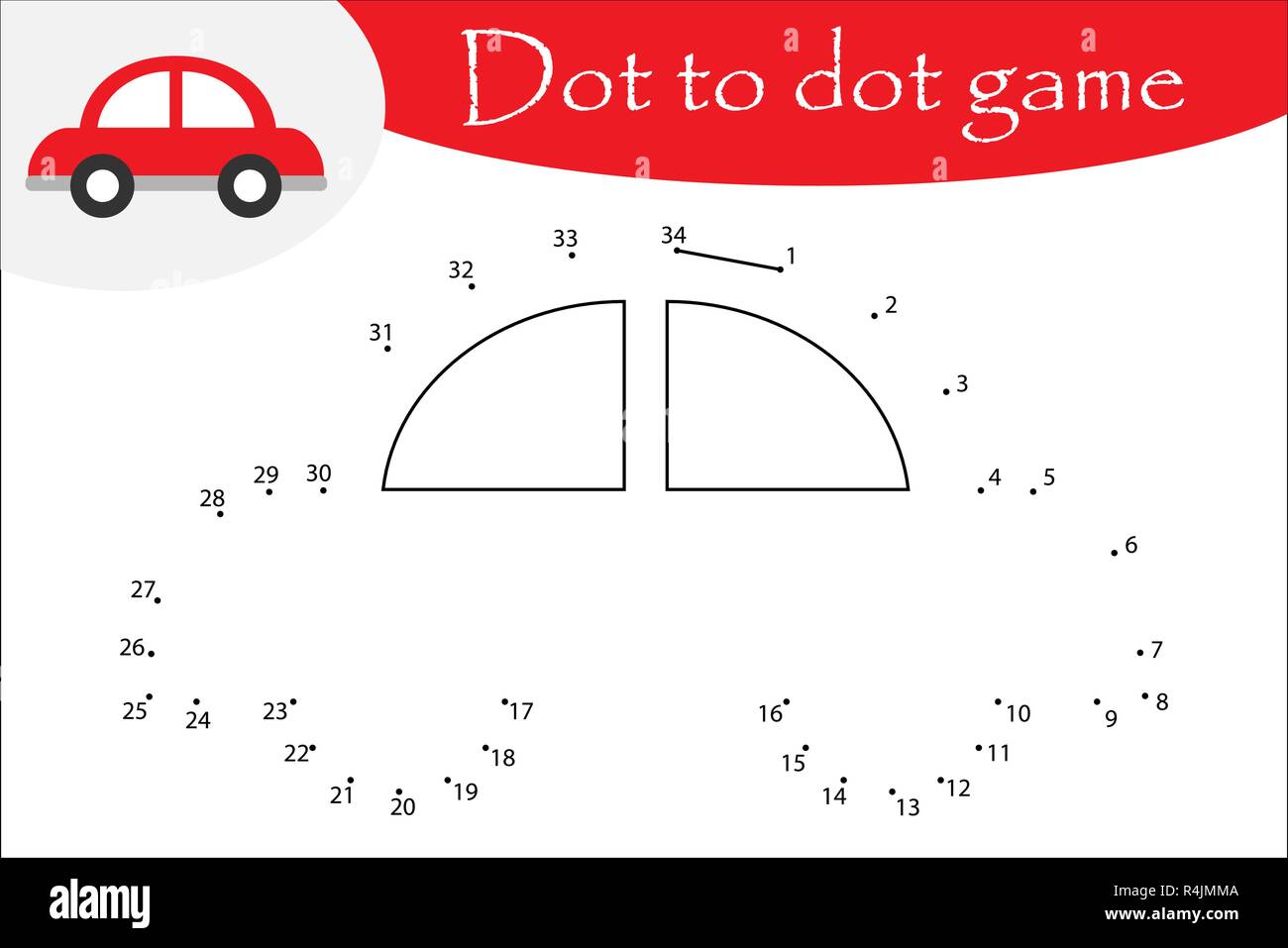 Car in cartoon style, dot to dot game, coloring page, education numbers ...