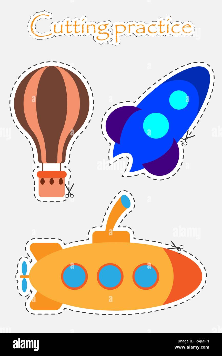 Air Balloon Rocket And Submarine In Cartoon Style Free And