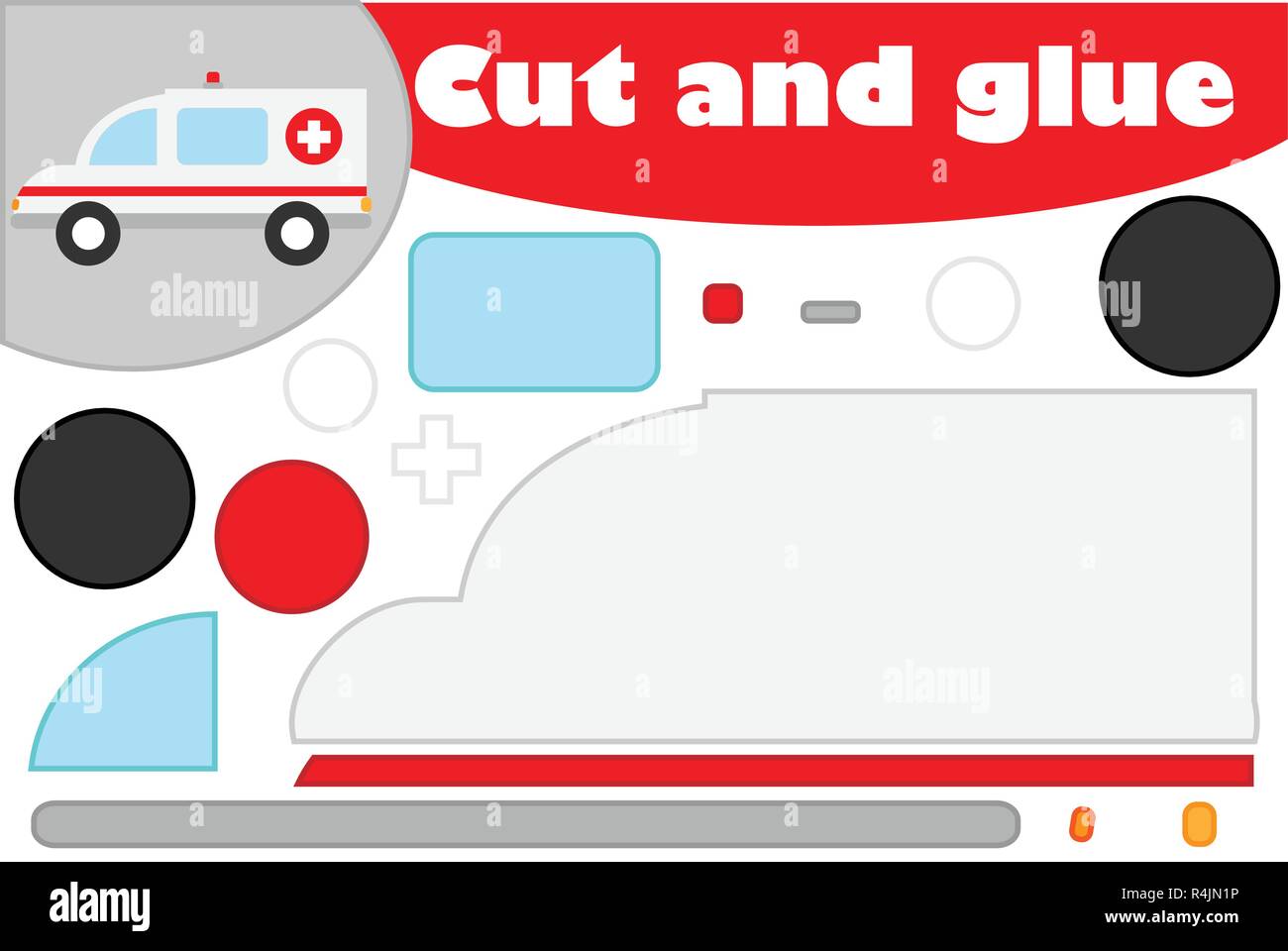 Ambulance in cartoon style, education game for the development of ...