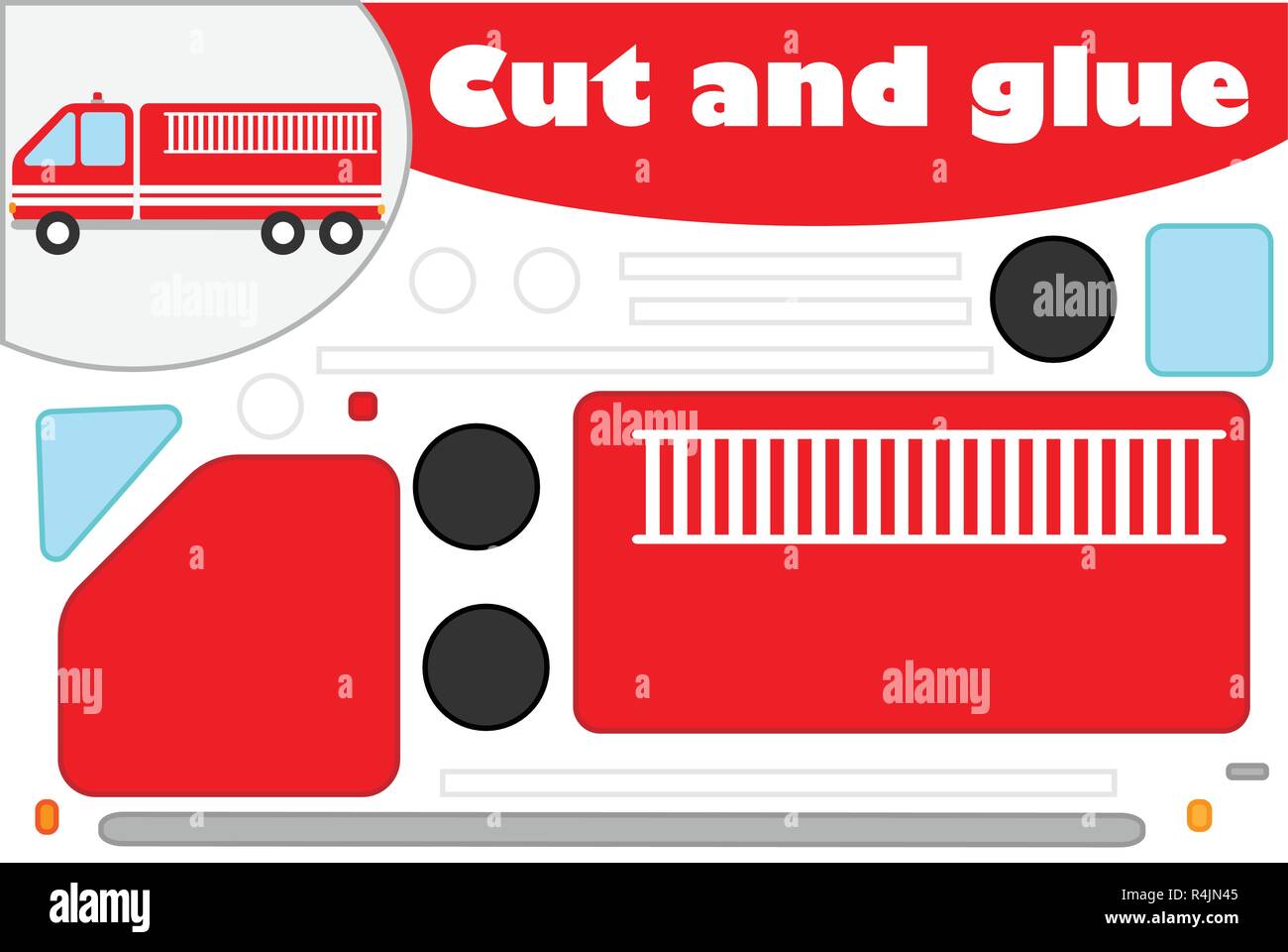 Fire truck in cartoon style, education game for the development of ...