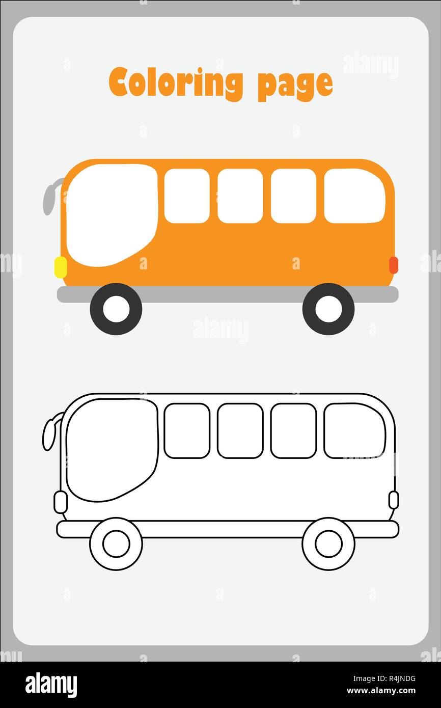 Bus in cartoon style, coloring page, education paper game for the ...