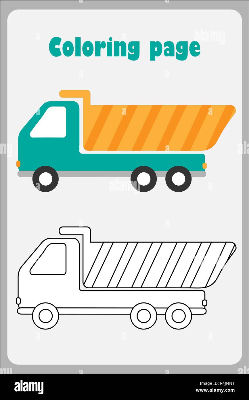 Tipper truck in cartoon style, coloring page, education paper game for ...