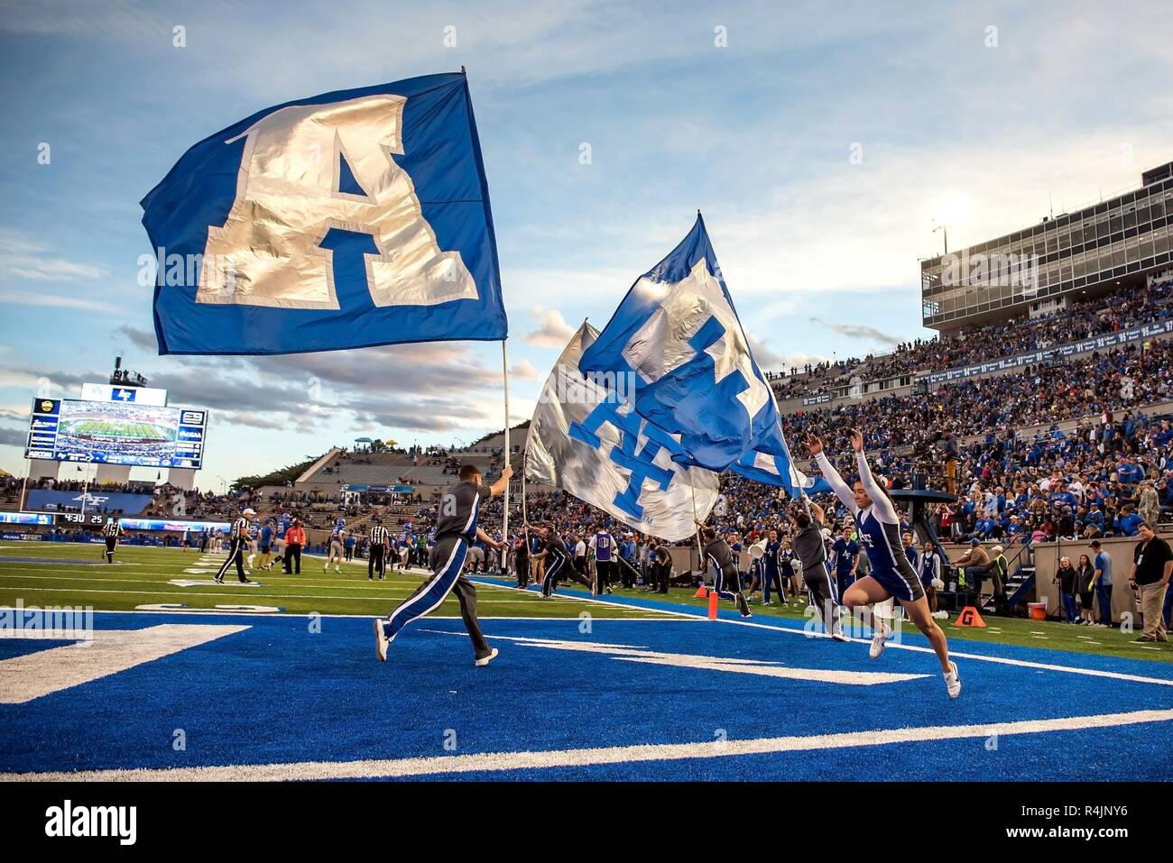 U.S. Air Force Academy -- The Falcon cheer team celebrates a touchdown ...