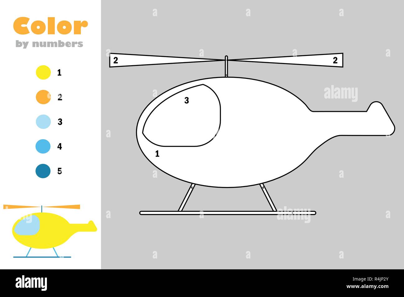 Helicopter in cartoon style, color by number, education paper game for ...