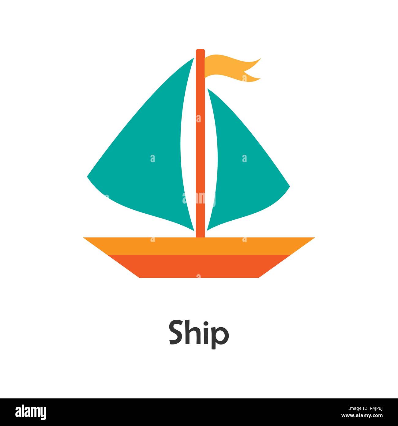Ship in cartoon style, card with transport for kid, preschool activity ...