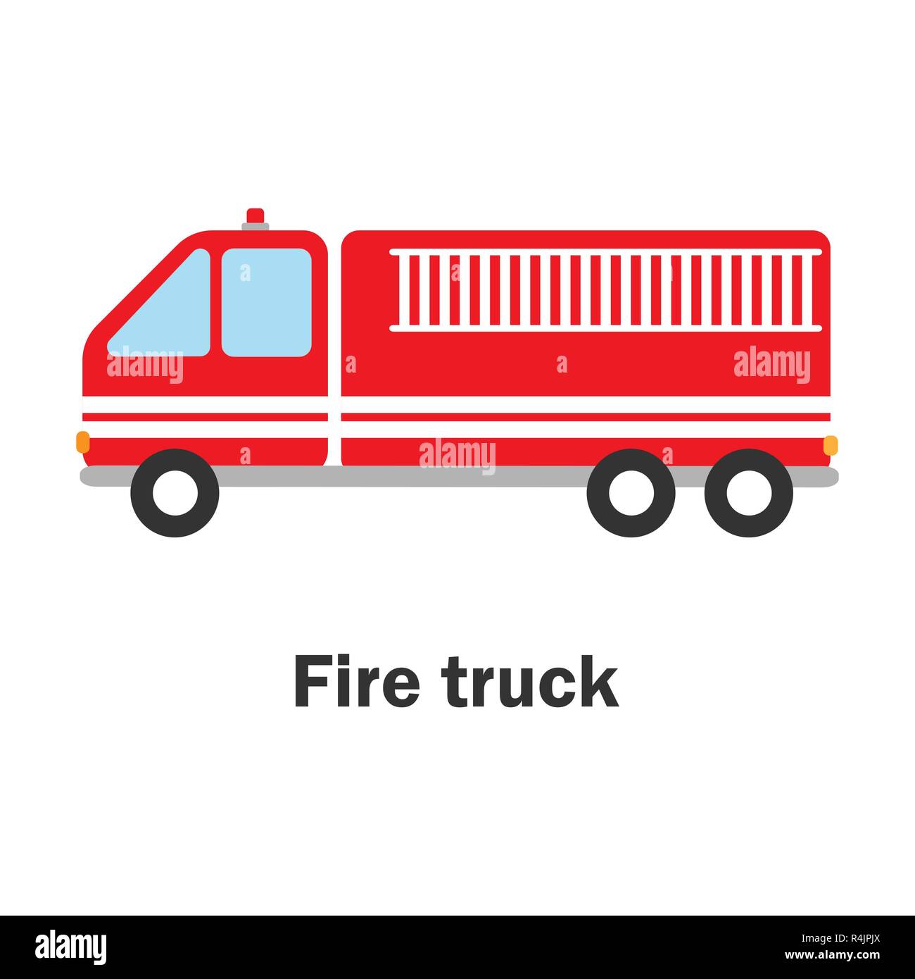 Fire truck in cartoon style, card with transport for kid, preschool ...