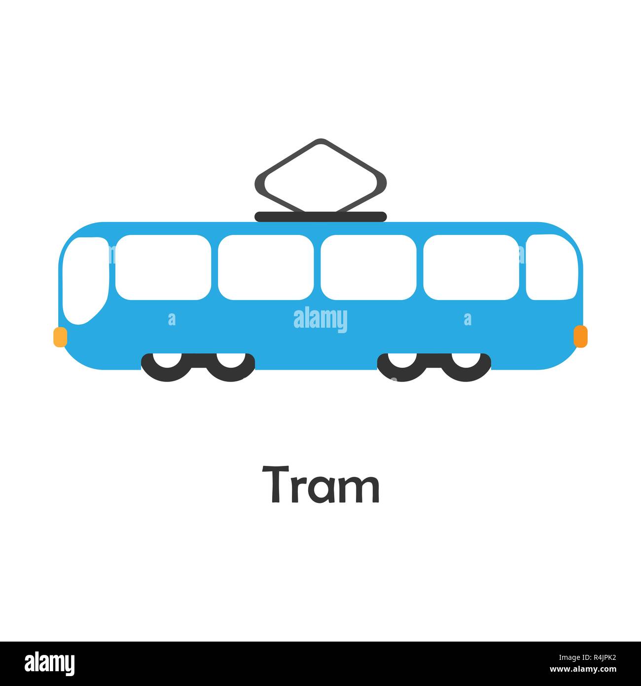 Tram in cartoon style, card with transport for kid, preschool activity ...