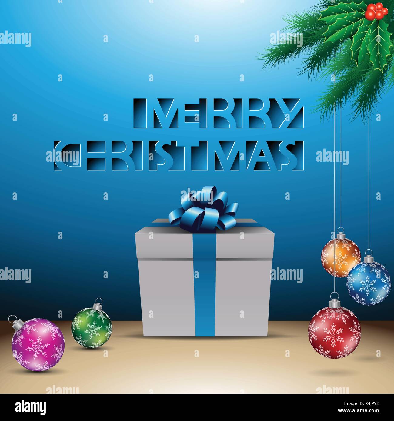 Vector Illustration of Blue Paper Cut Merry Christmas Background Stock ...