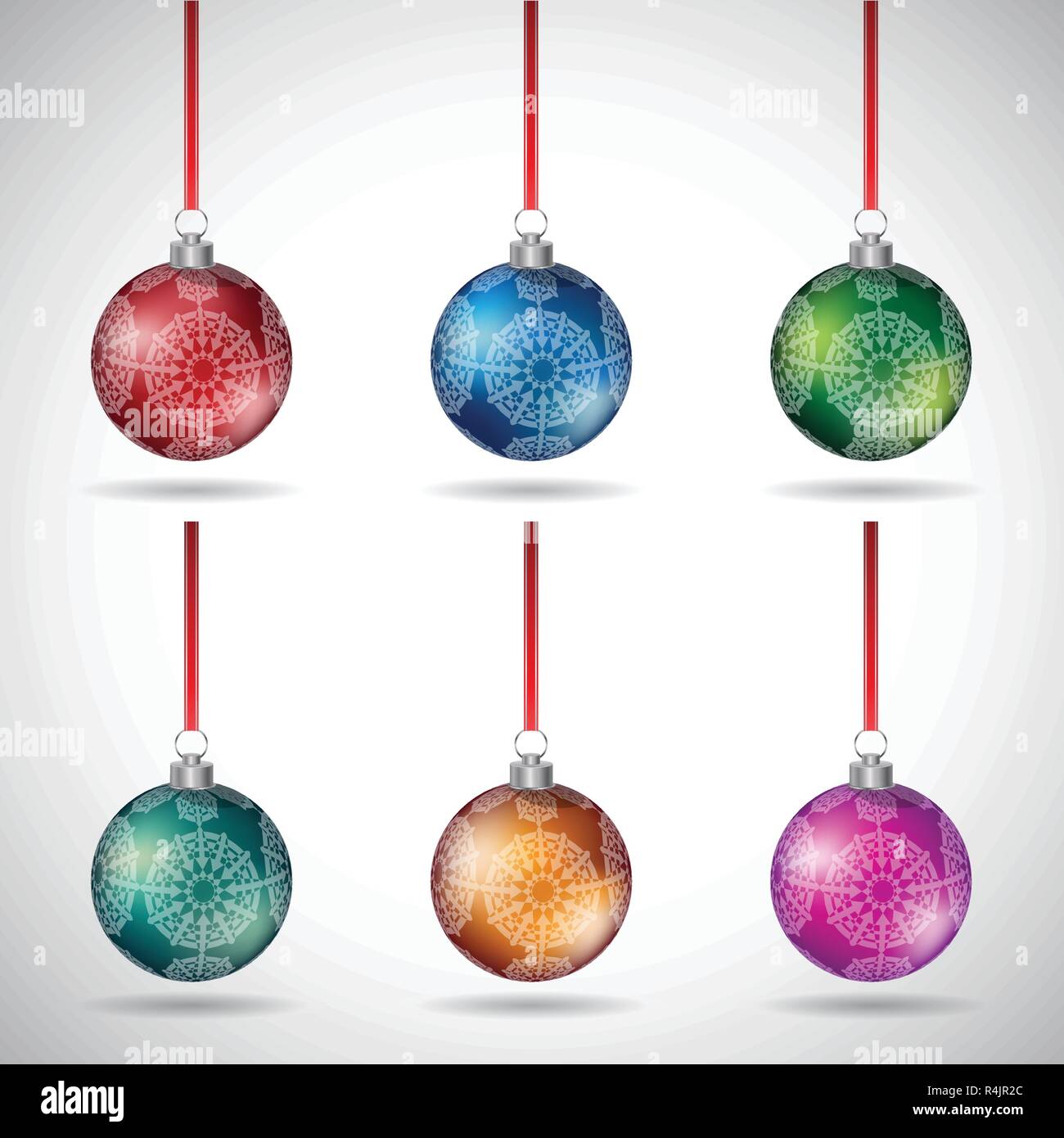 Vector Illustration of Christmas Balls with Ornamental Shapes and Red ...