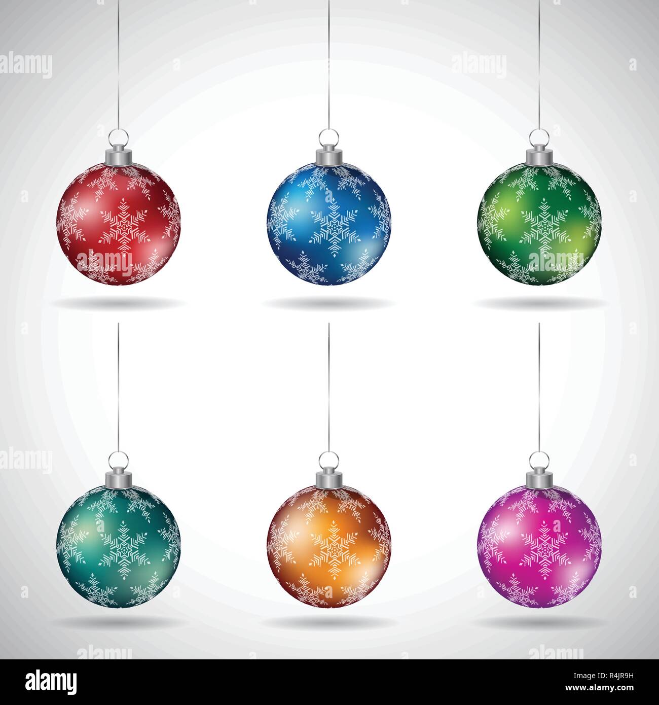 Vector Illustration of Christmas Balls with Snowflake Design and Silver ...