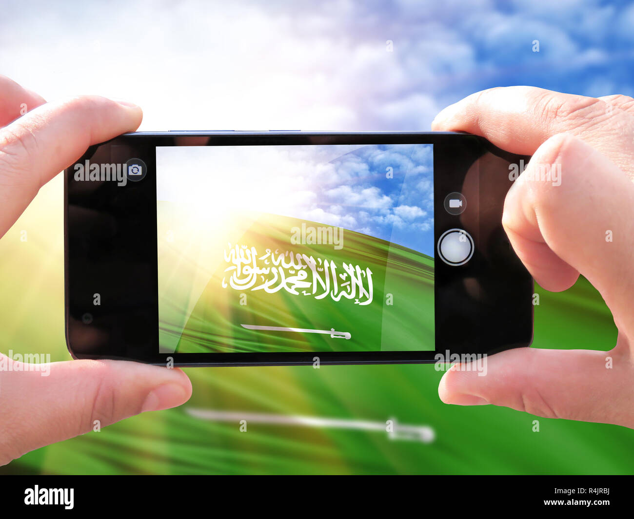 The concept of tourism and travel. The hands of men make a phone ...