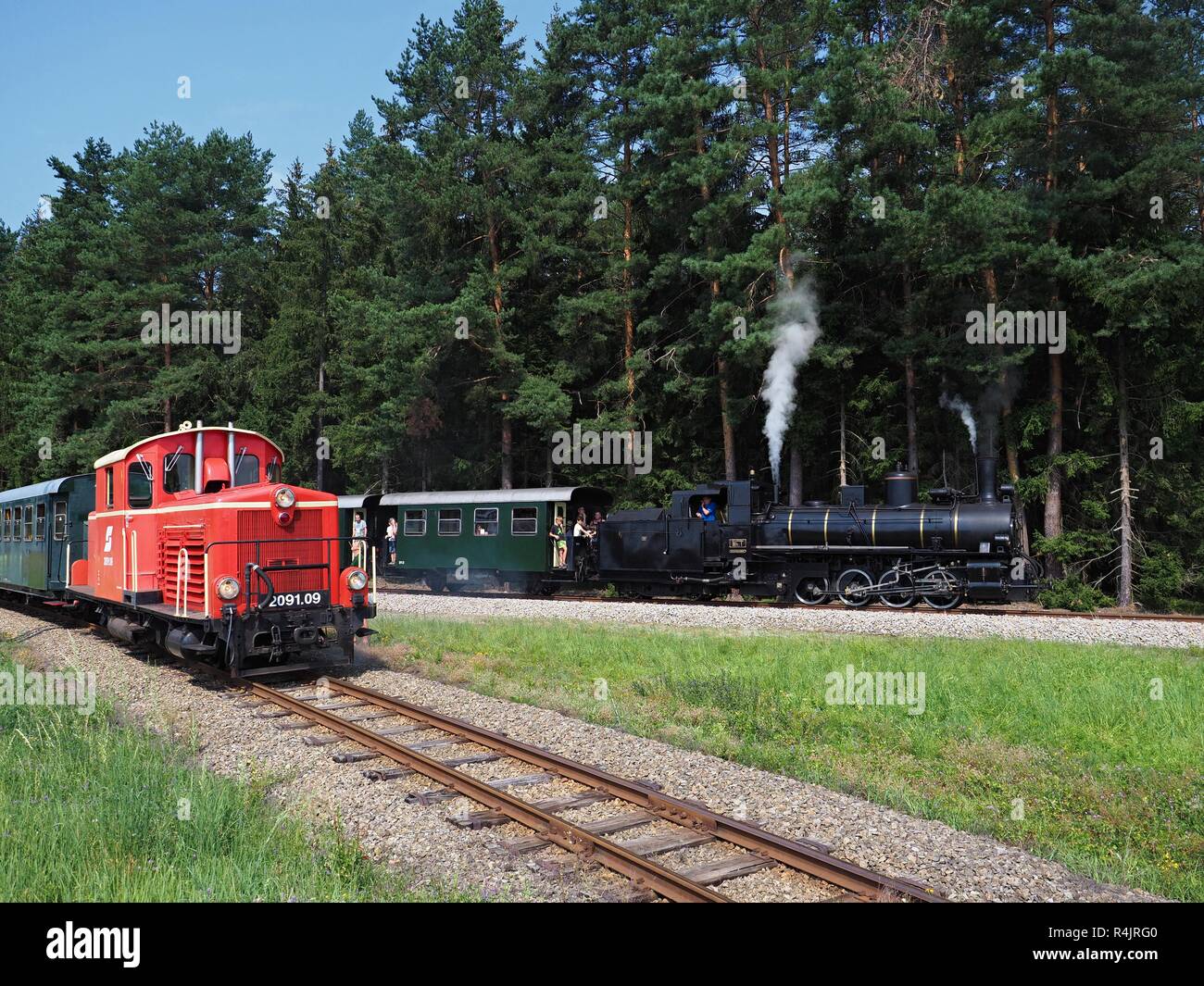 Tourist attraction - two historic locomotives, one steam and one diesel ...