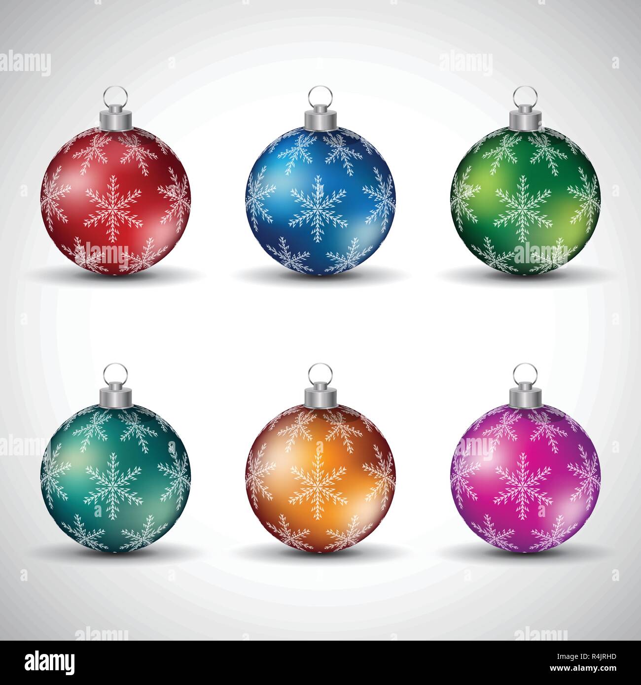 Vector Illustration of Colorful Glossy Christmas Balls with Snowflake ...