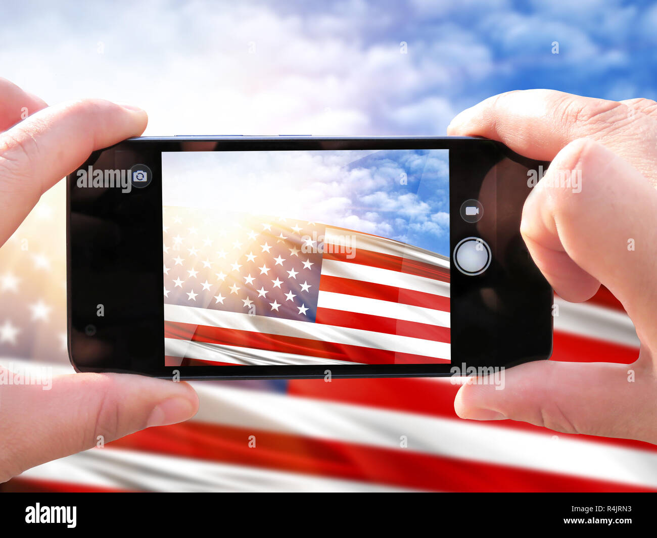 The concept of tourism and travel. The hands of men make a phone ...