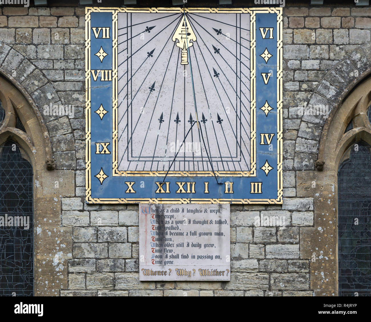 Sundial on church of Saint Nicholas, Radstock, Somerset, England, UK ...