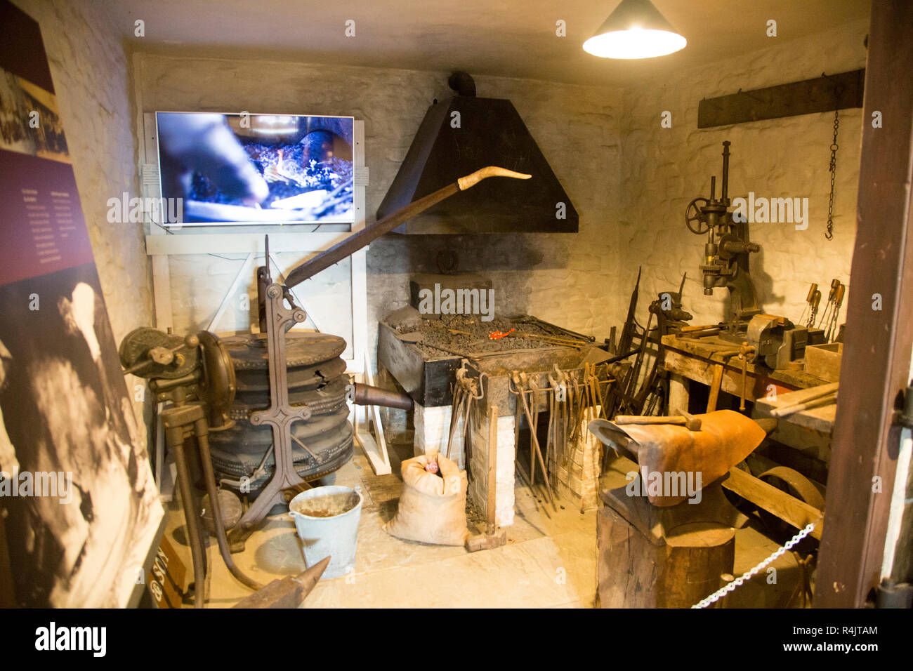 Blacksmith forge workshop display in Radstock museum, Somerset, England ...