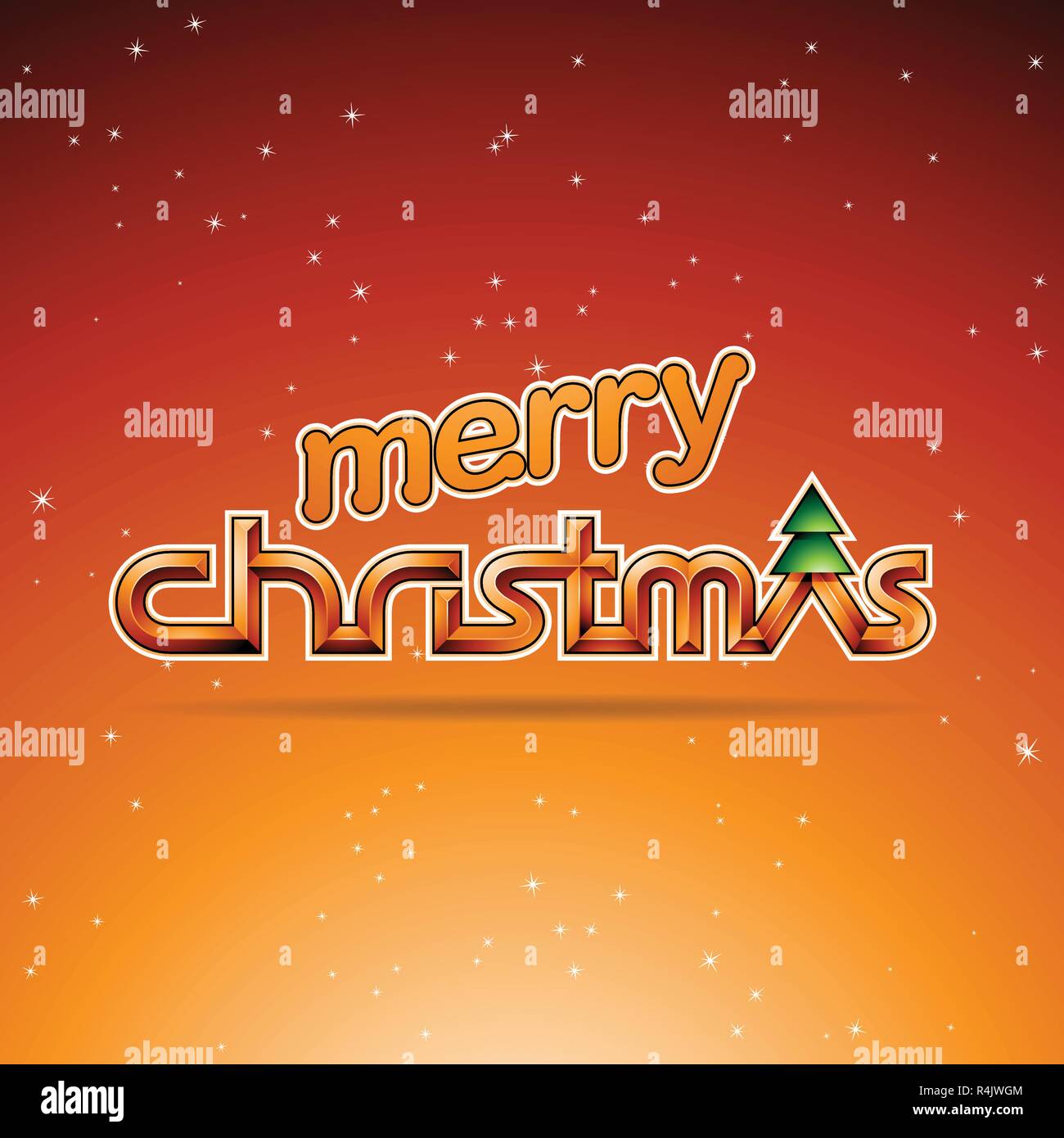 Vector Illustration of Orange Glossy Merry Christmas Text Design Stock ...