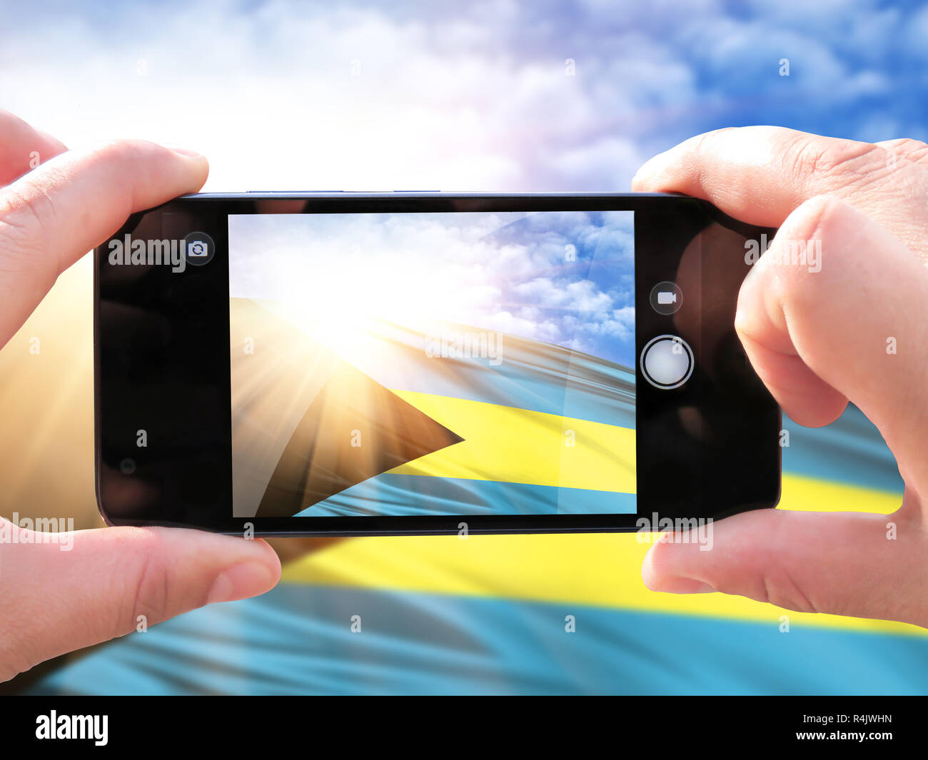 The concept of tourism and travel. The hands of men make a phone ...