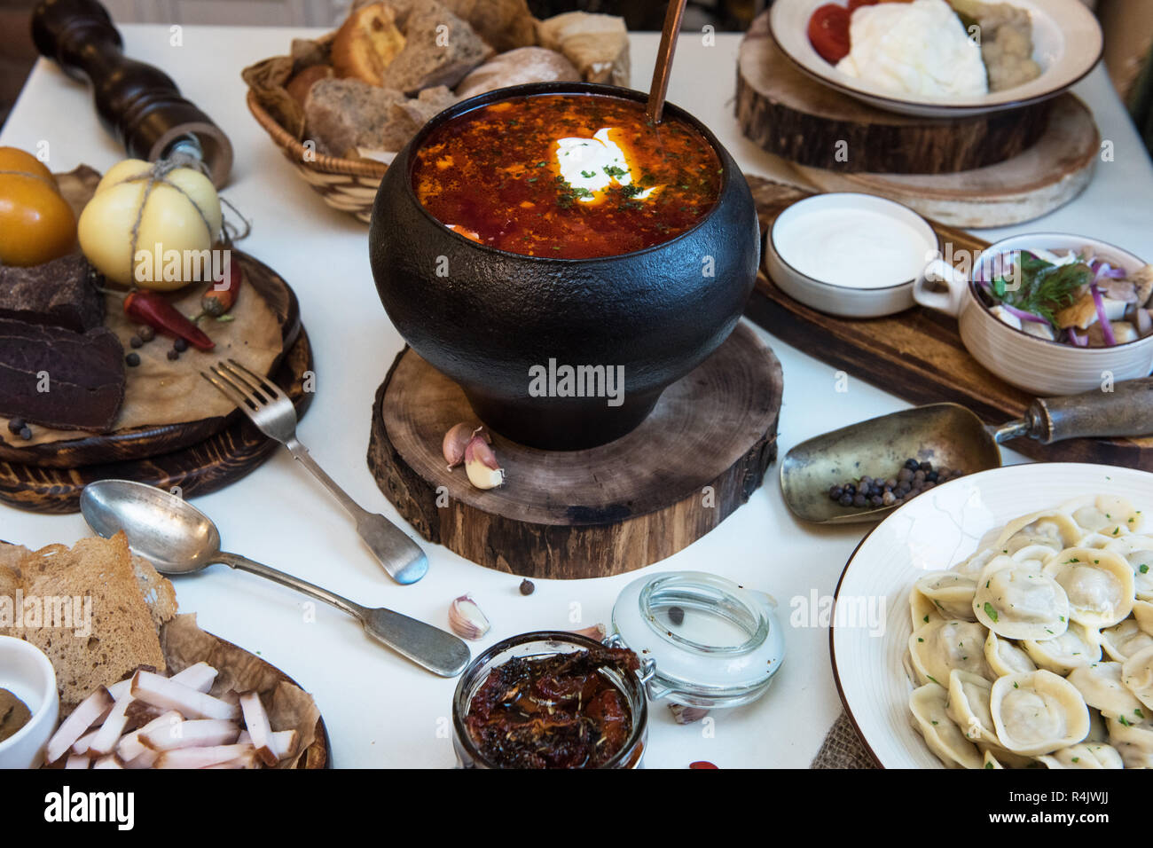 Russian food table Stock Photo - Alamy