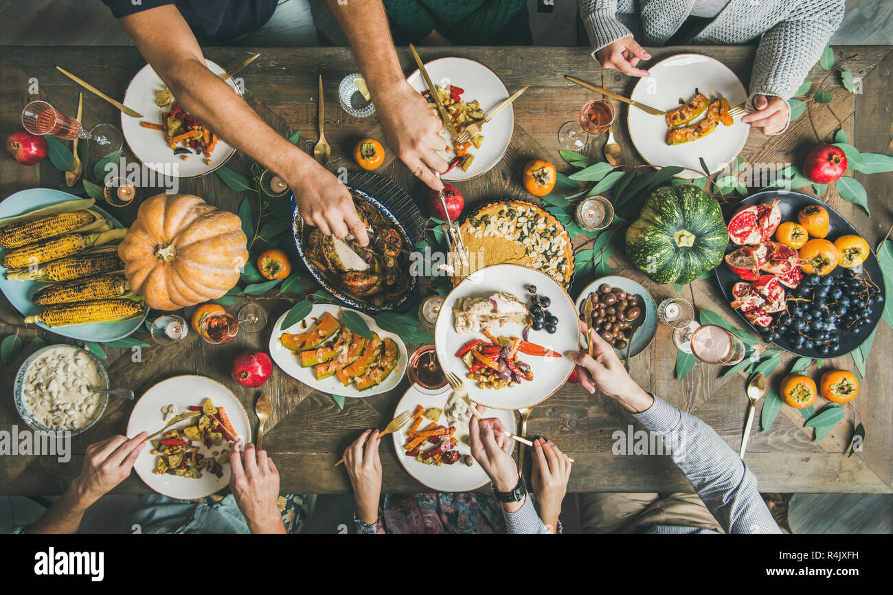 Traditional Thanksgiving or Friendsgiving holiday celebration party ...