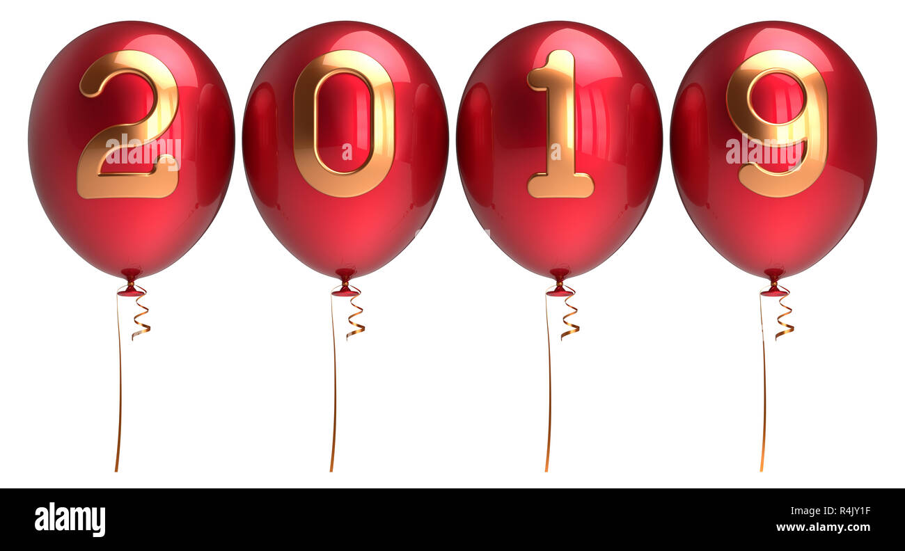 New Years Eve balloons 2019 row arranged red golden glossy. Happy New ...