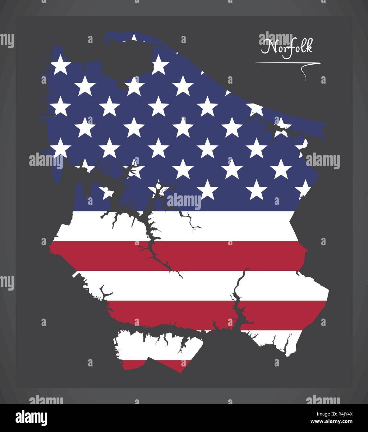 Norfolk Virginia City map with American national flag illustration ...