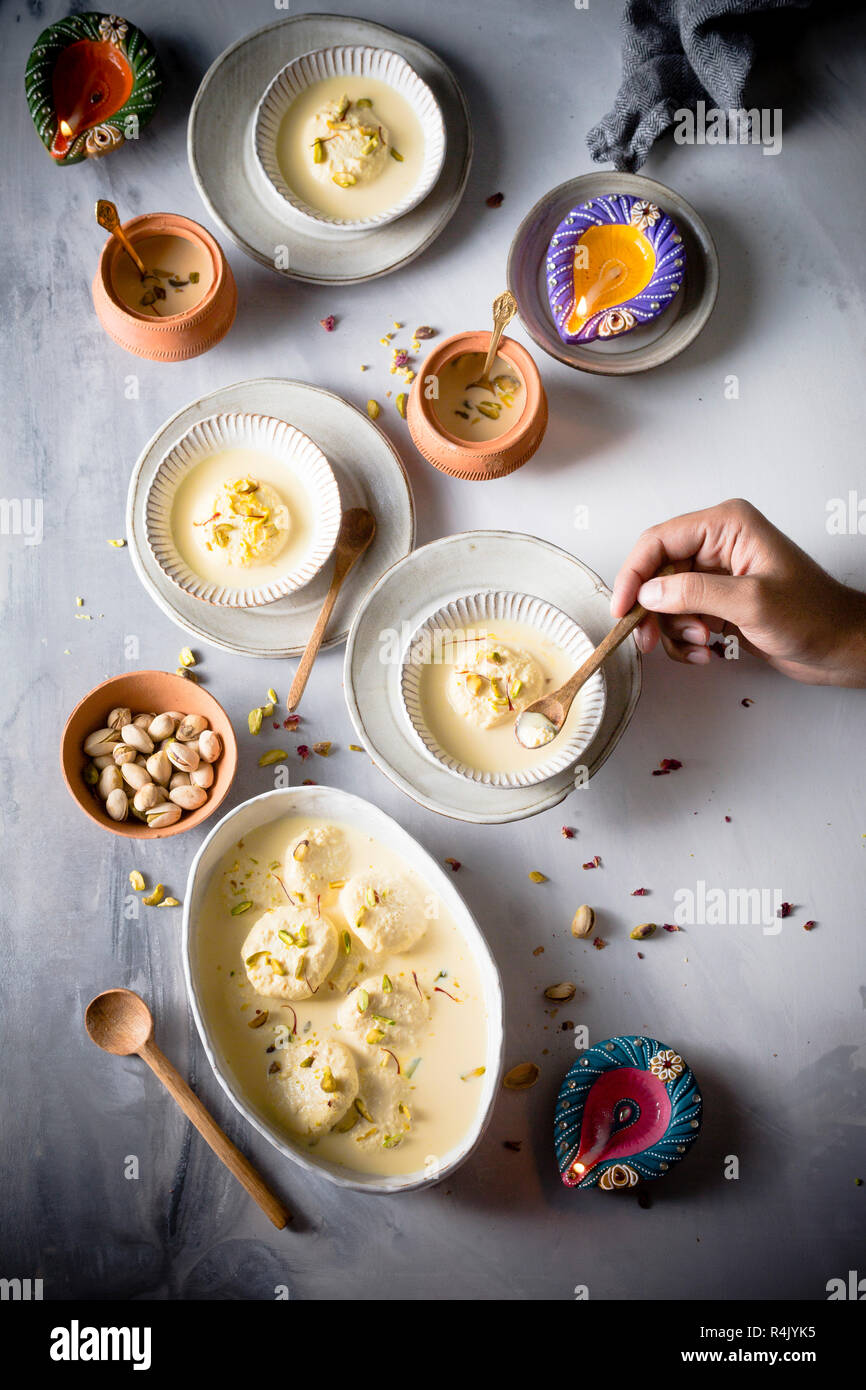 Ras malai, an Indian sweet delicacy, having a rich cheesecake texture ...