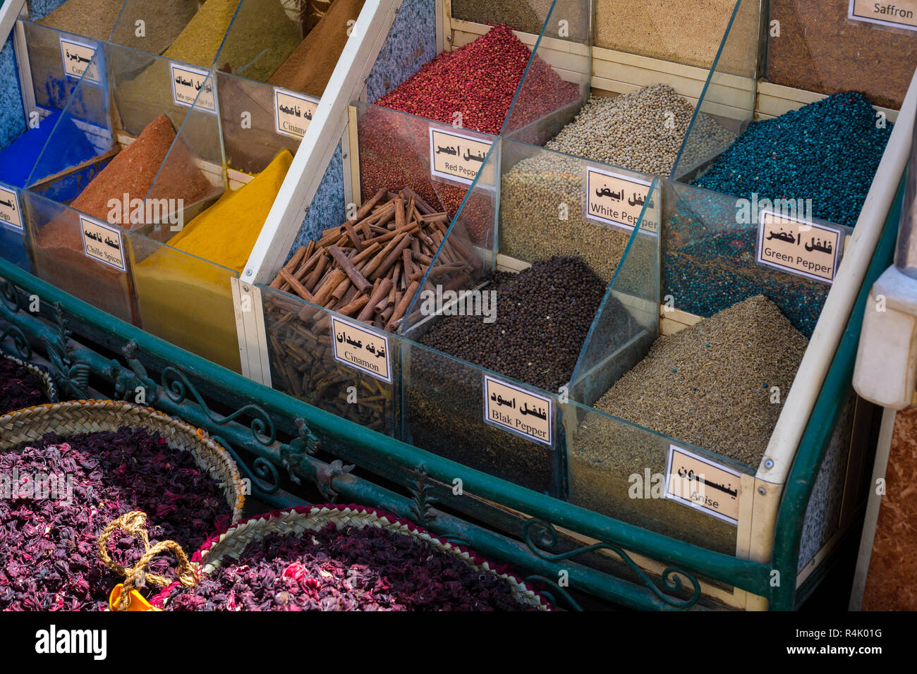 Traditional spices market with herbs and spices in Aswan, Egypt Stock ...