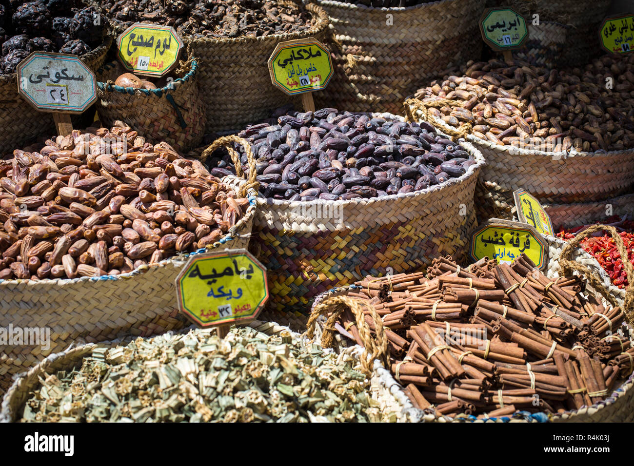 Traditional spices bazaar with herbs and spices in Aswan, Egypt Stock ...