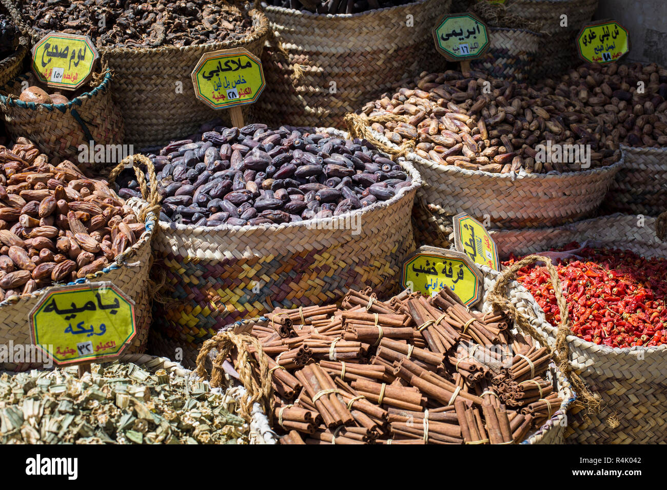 Traditional spices bazaar with herbs and spices in Aswan, Egypt Stock ...