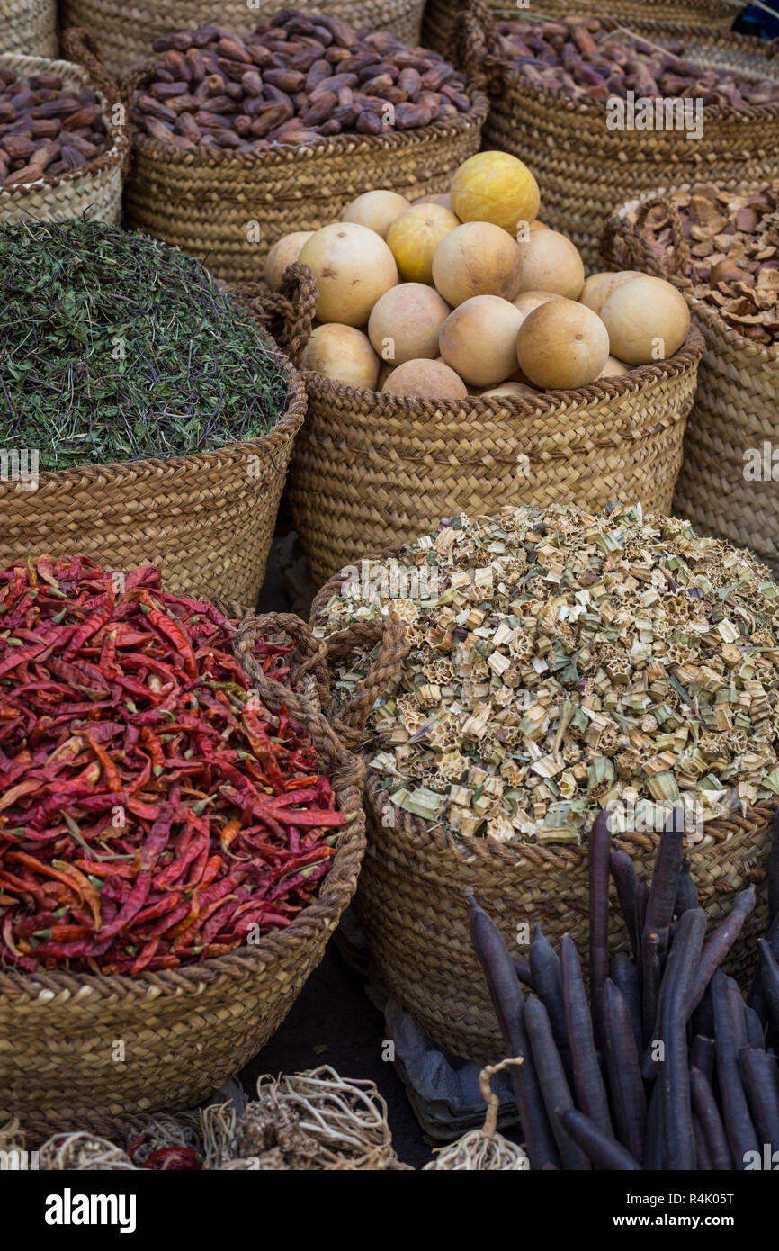 Traditional spices bazaar with herbs and spices in Aswan, Egypt Stock ...