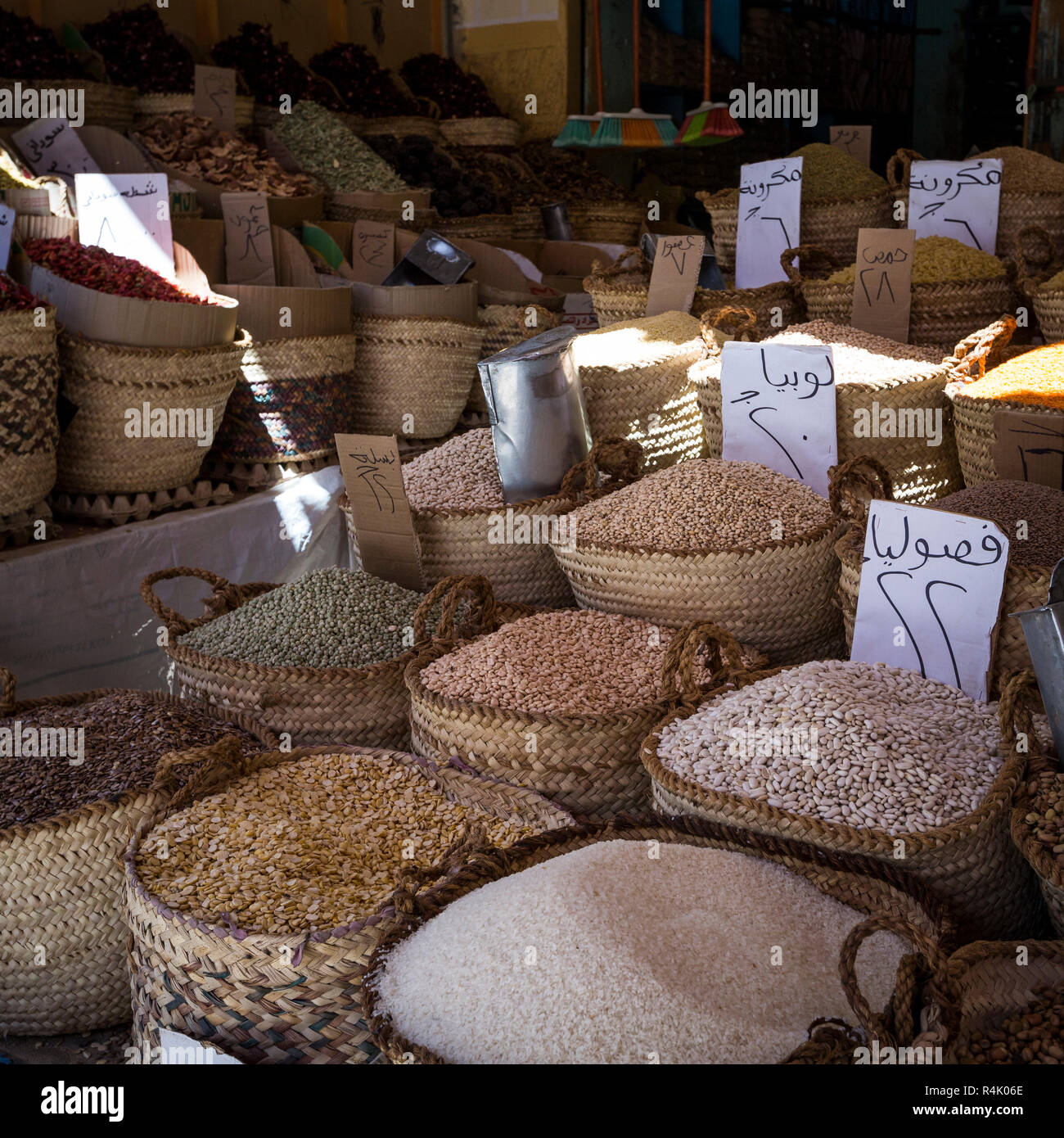 Traditional spices bazaar with herbs and spices in Aswan, Egypt Stock ...