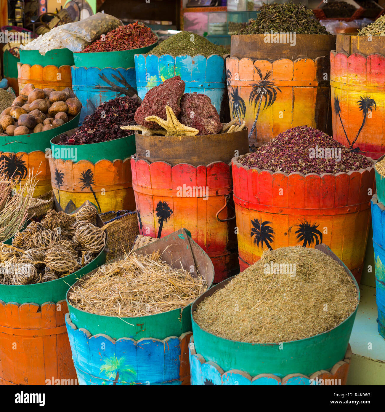 Traditional spices market with herbs and spices in Aswan, Egypt Stock ...