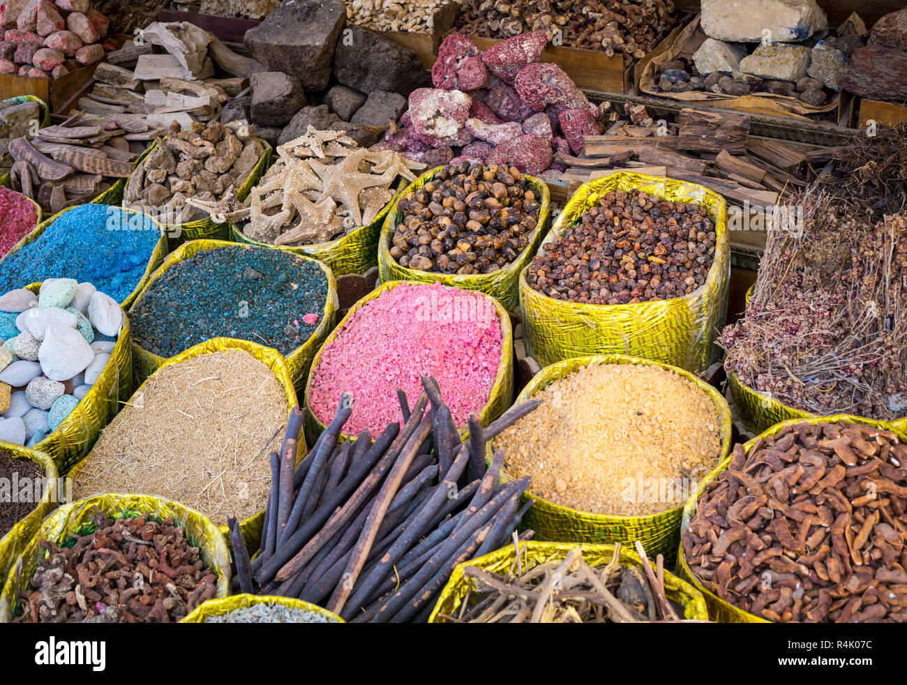 Traditional spices market with herbs and spices in Aswan, Egypt Stock ...