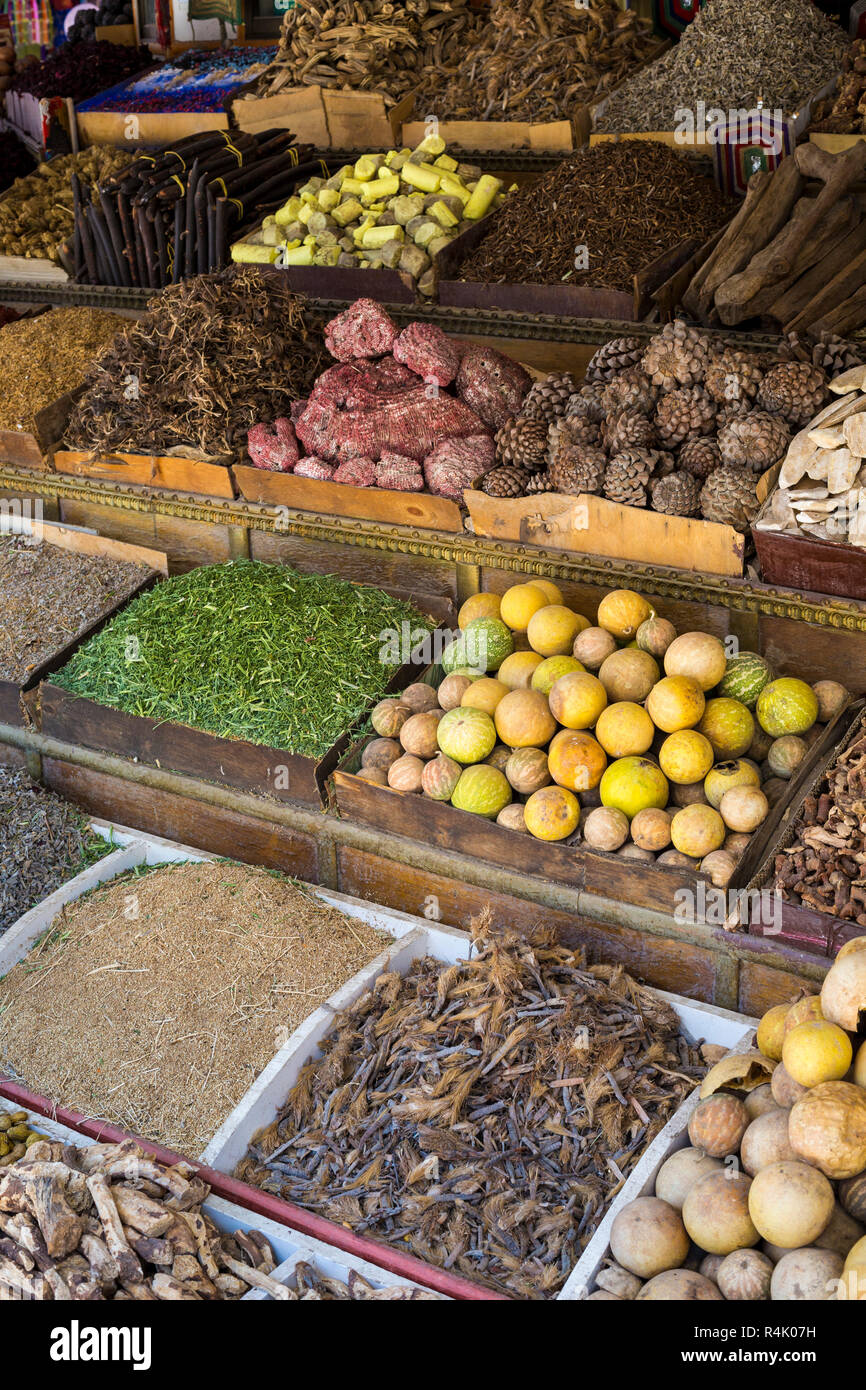 Traditional spices market with herbs and spices in Aswan, Egypt Stock ...
