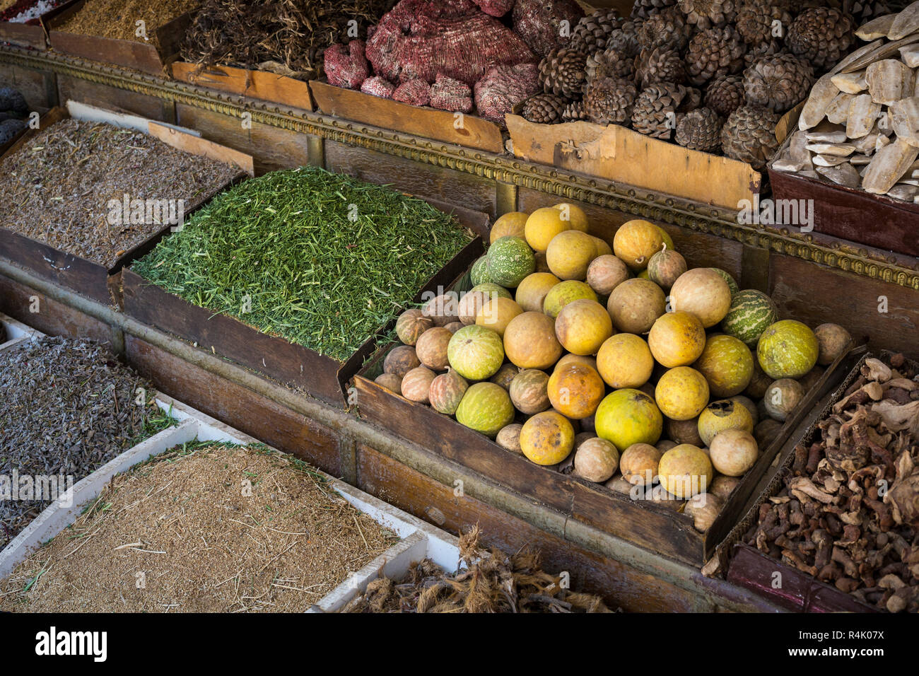 Traditional spices market with herbs and spices in Aswan, Egypt Stock ...
