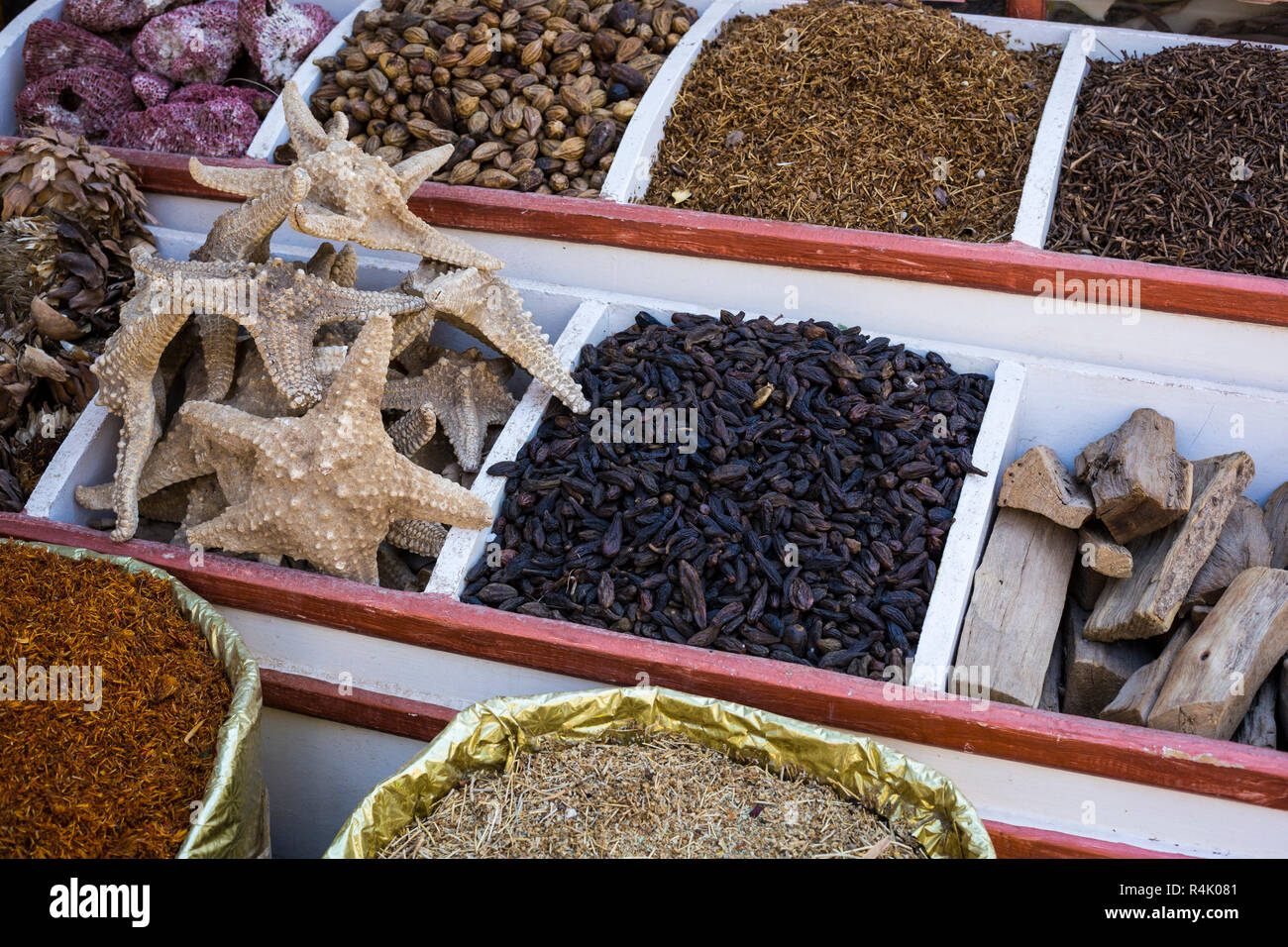 Traditional spices bazaar with herbs and spices in Aswan, Egypt Stock ...
