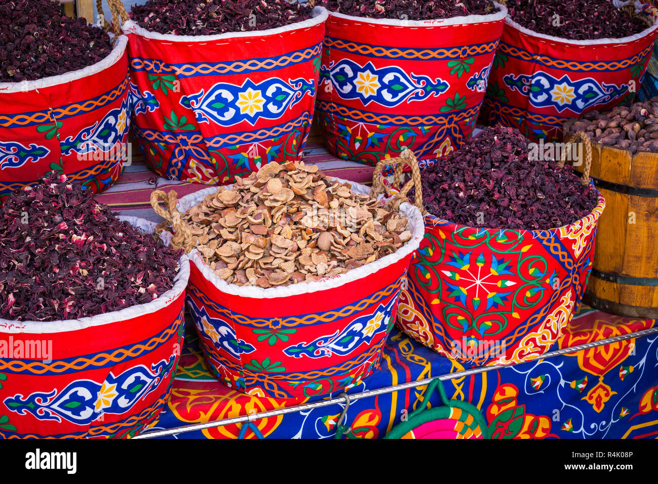 Traditional spices bazaar with herbs and spices in Aswan, Egypt Stock ...