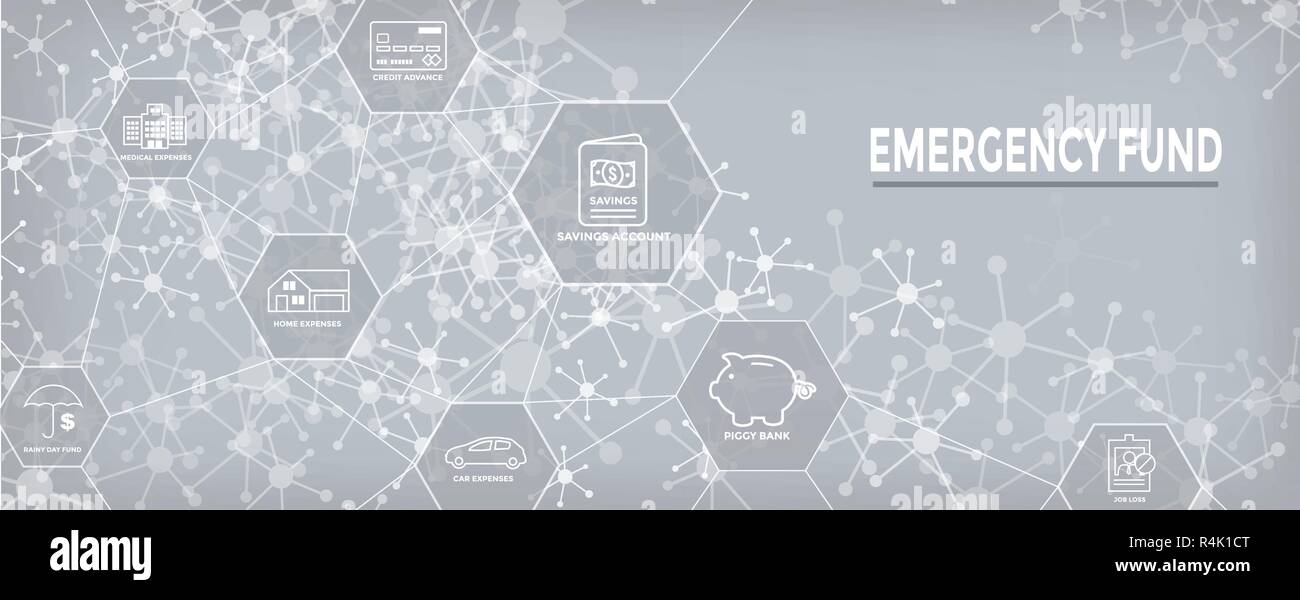 Financial Emergency Fund Icons with Umbrella - Home or House, Car or ...