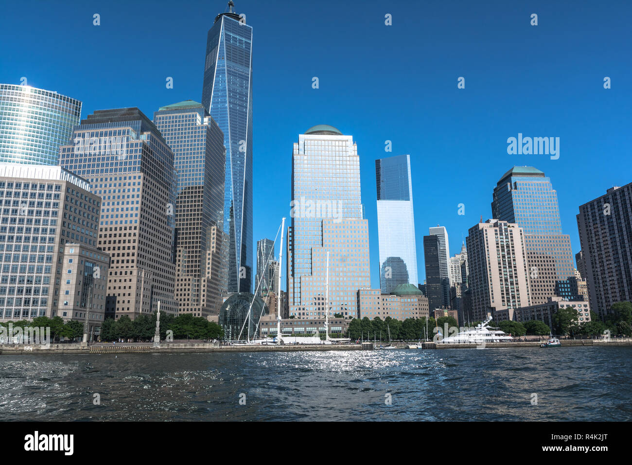 View of the skyscrapers of Tribeca from the Hudson River, Manhattan ...
