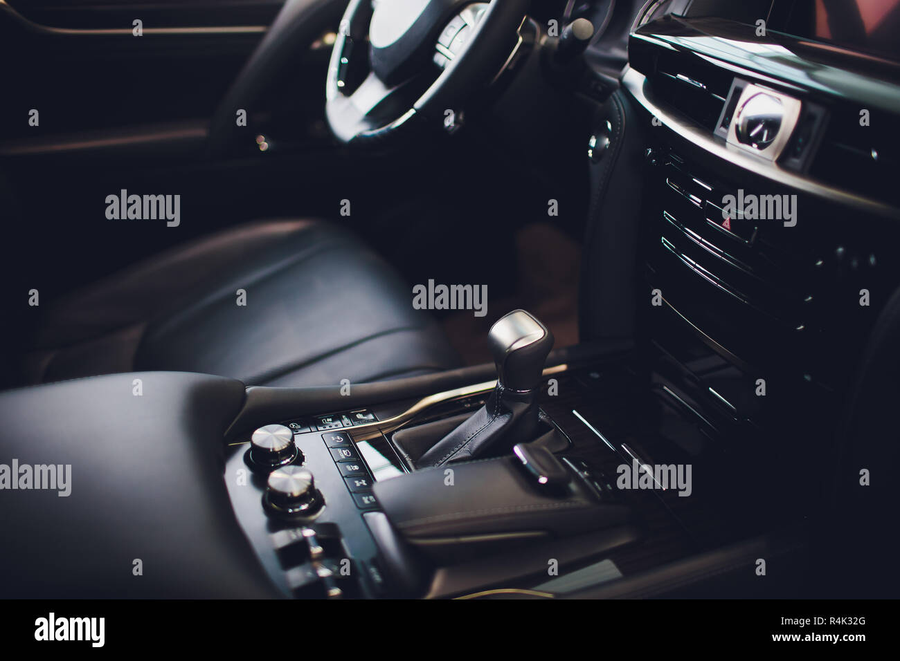 Leather upholstery inside the car modern interior Stock Photo - Alamy