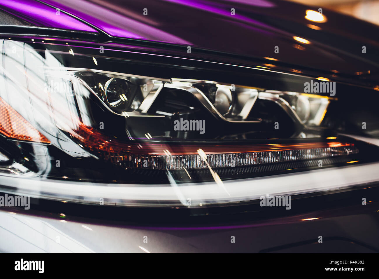 Close up detail on one of the LED headlights modern car Stock Photo - Alamy