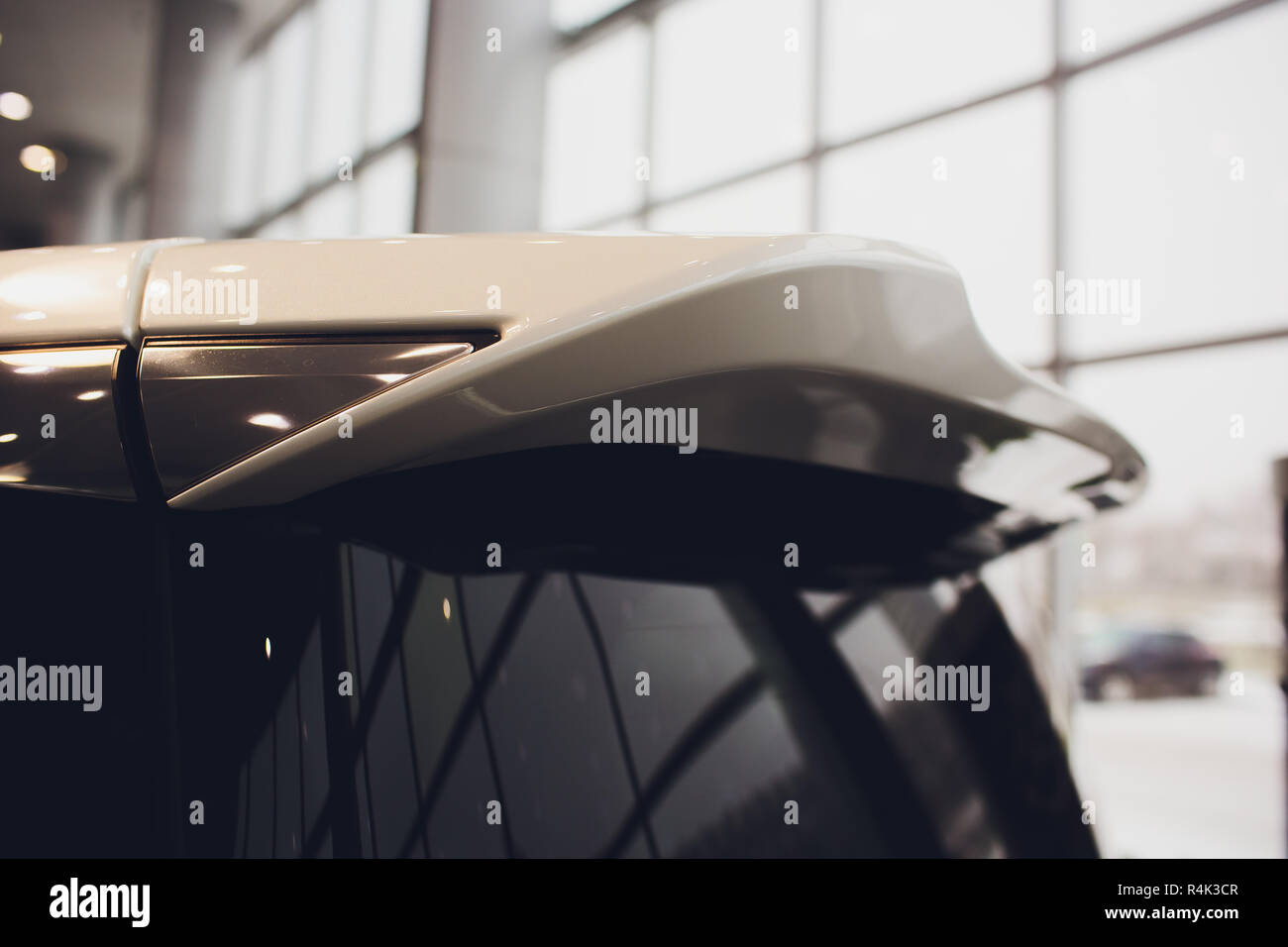 rear window of the car, spoiler with brake light in raindrops Stock ...