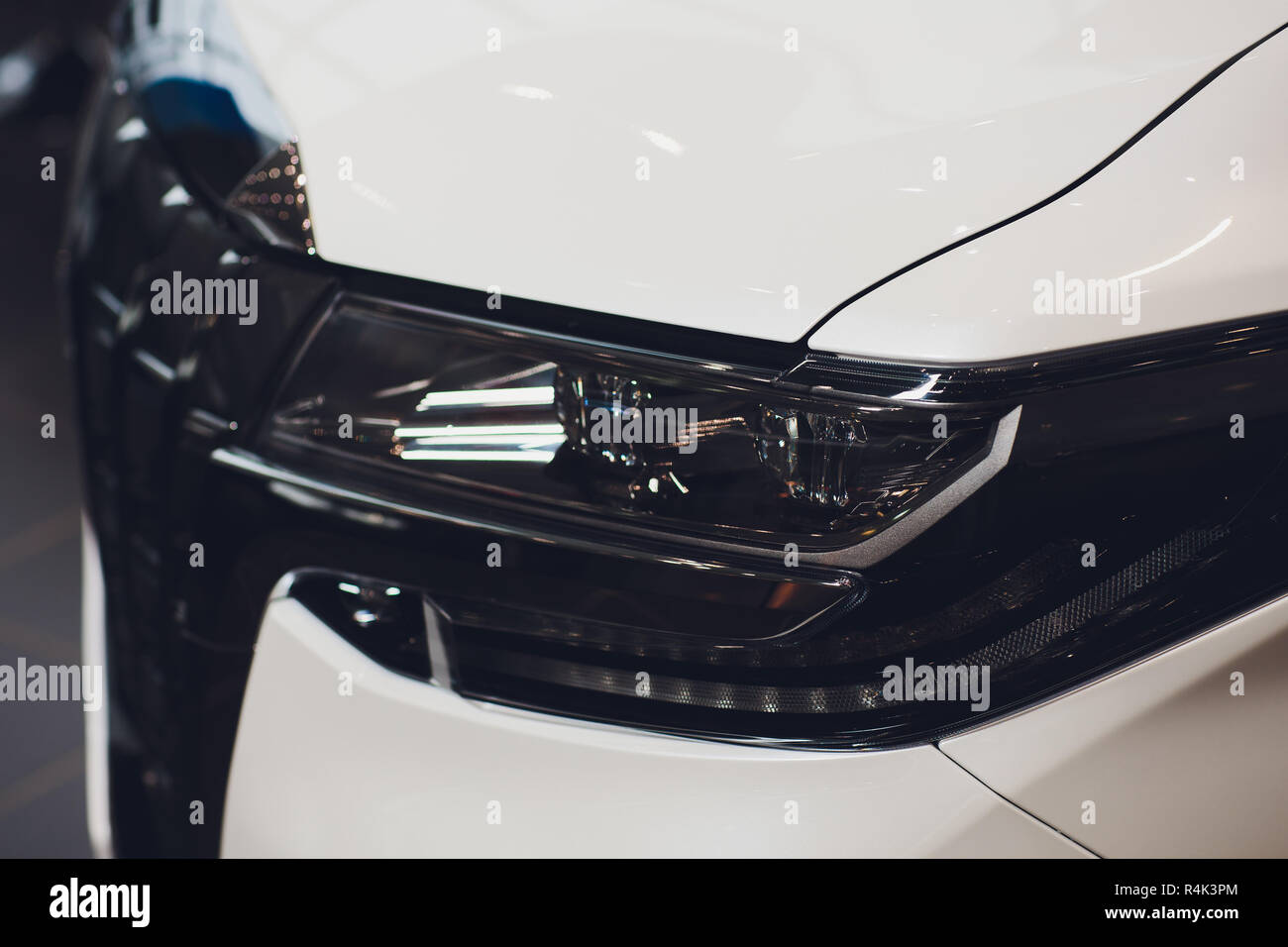 Close up detail on one of the LED headlights modern car Stock Photo - Alamy