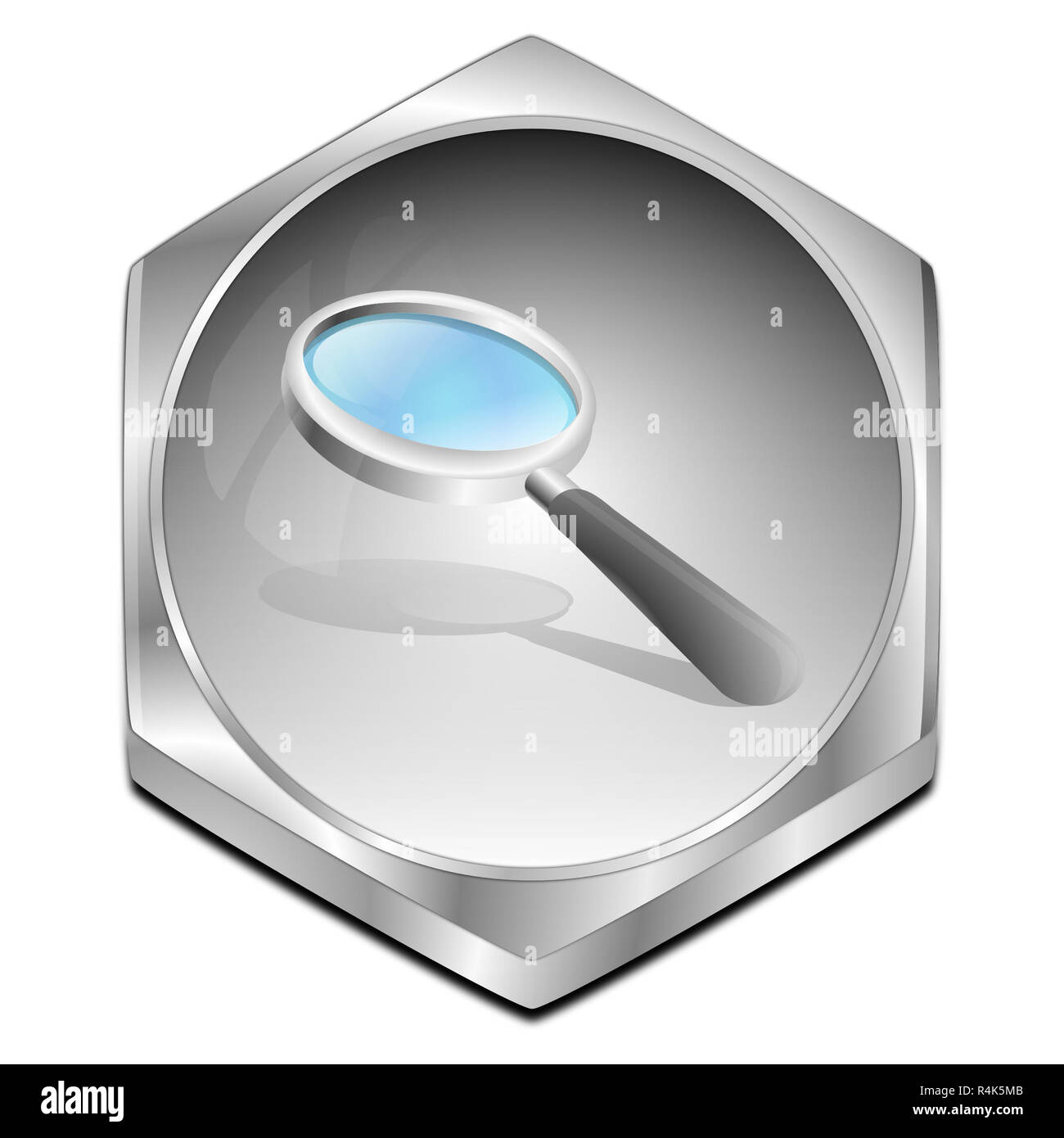 silver magnifying glass button - 3D illustration Stock Photo - Alamy