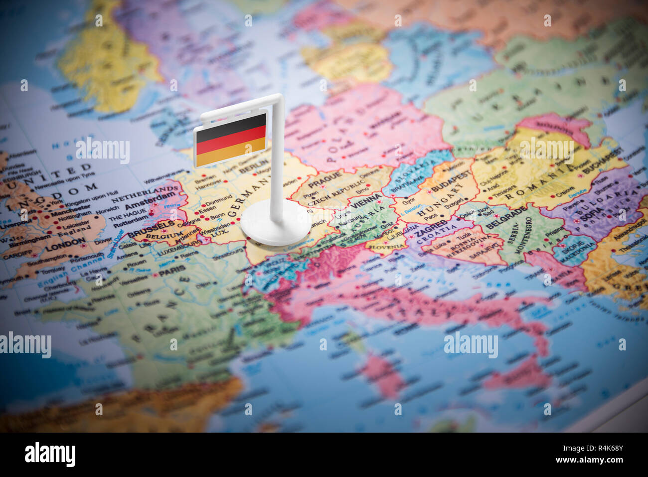 Germany marked with a flag on the map Stock Photo - Alamy