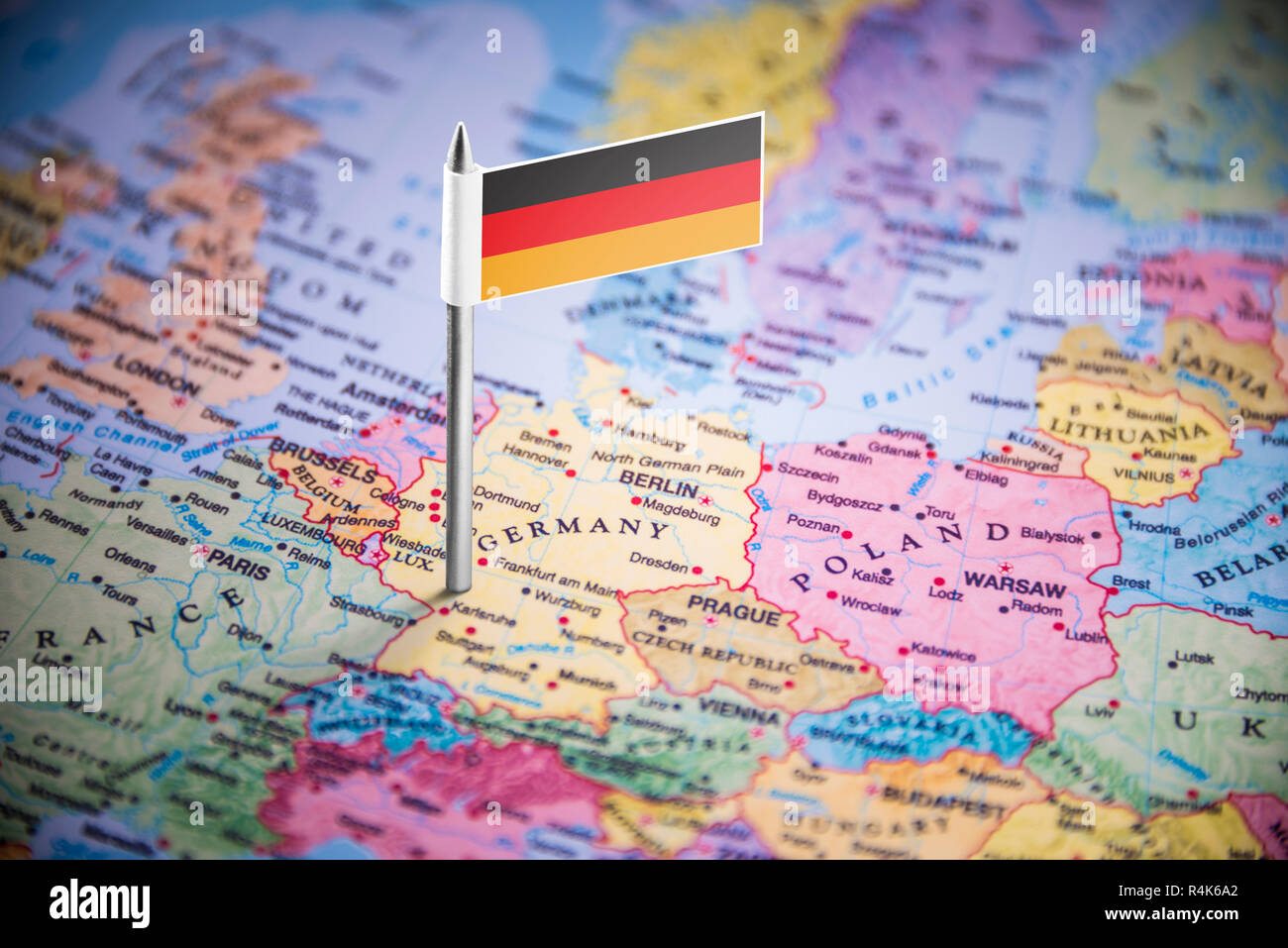 Germany marked with a flag on the map Stock Photo - Alamy